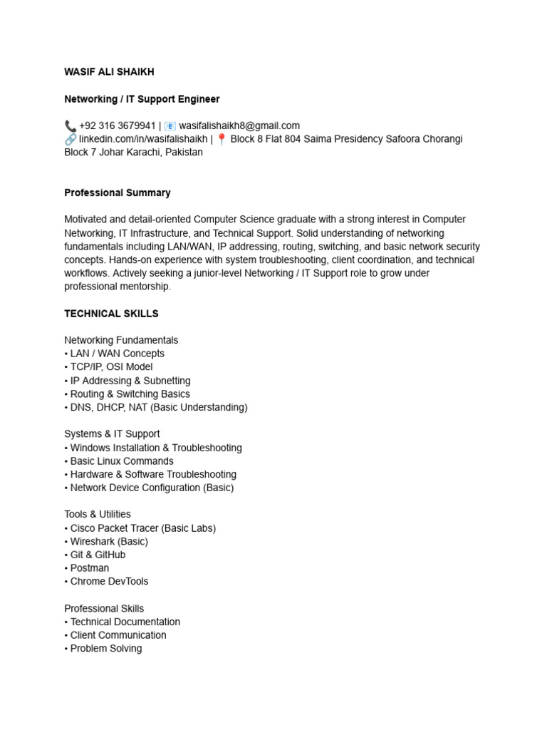 Wasif Ali Shaikh Cv Net | PDF