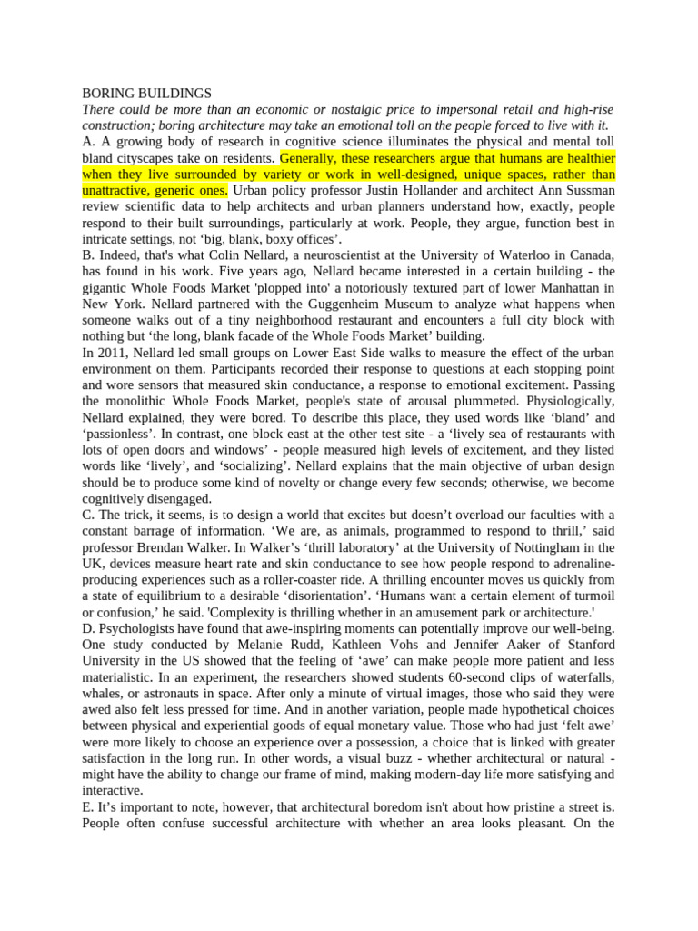 The Impact of Boring Architecture on Well-Being | PDF | Marketing ...