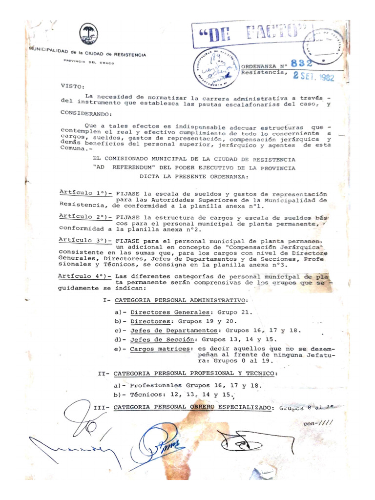 Ordenanza Municipal N° 832 | PDF | Salario | Tiempo de trabajo