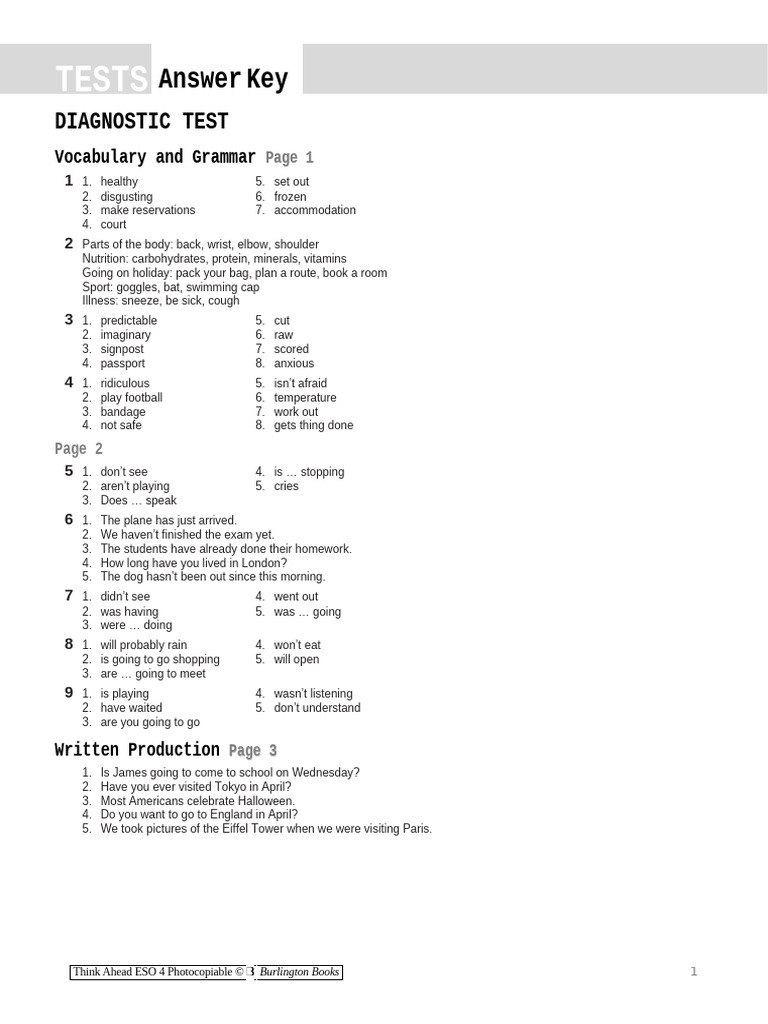 Diagnostic Test: Vocabulary & Grammar | PDF