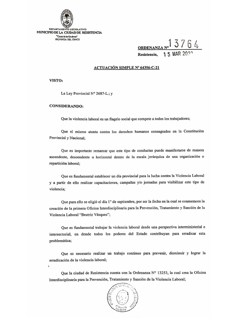 Ordenanza Municipal N° 13764 | PDF | Justicia | Crimen y violencia