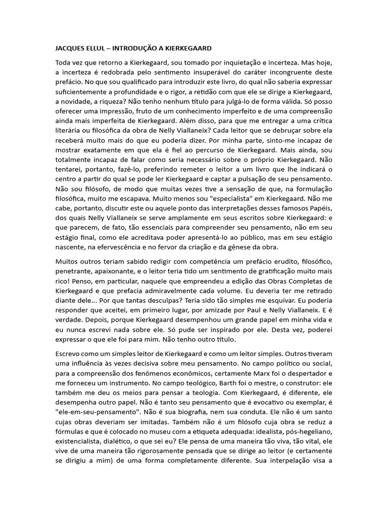 Jacques Ellul – Introdução a Kierkegaard | PDF | Søren Kierkegaard ...