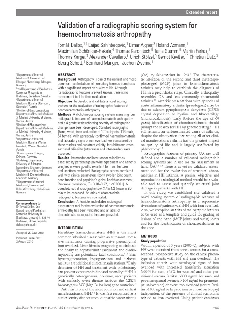 Validation of A Radiographic Scoring System For Haemochromatosis ...