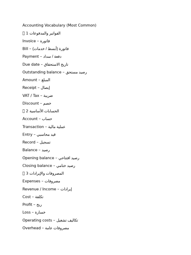 Vocabulary Words For Accounting | PDF
