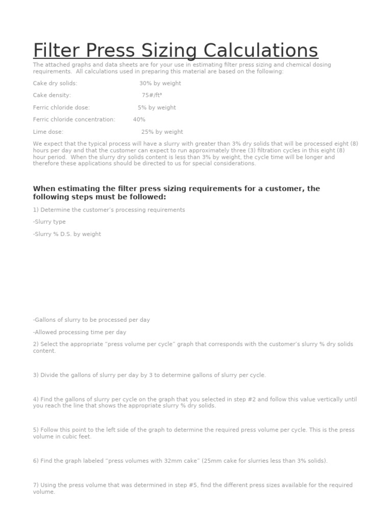 Filter Press Sizing and Chemical Dosing Guide | PDF | Filtration
