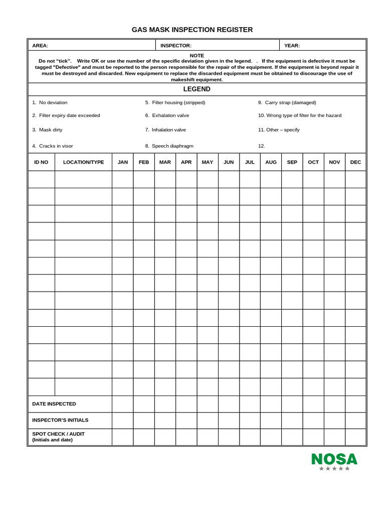 2-40-F01Gas Mask Inspection Register | PDF