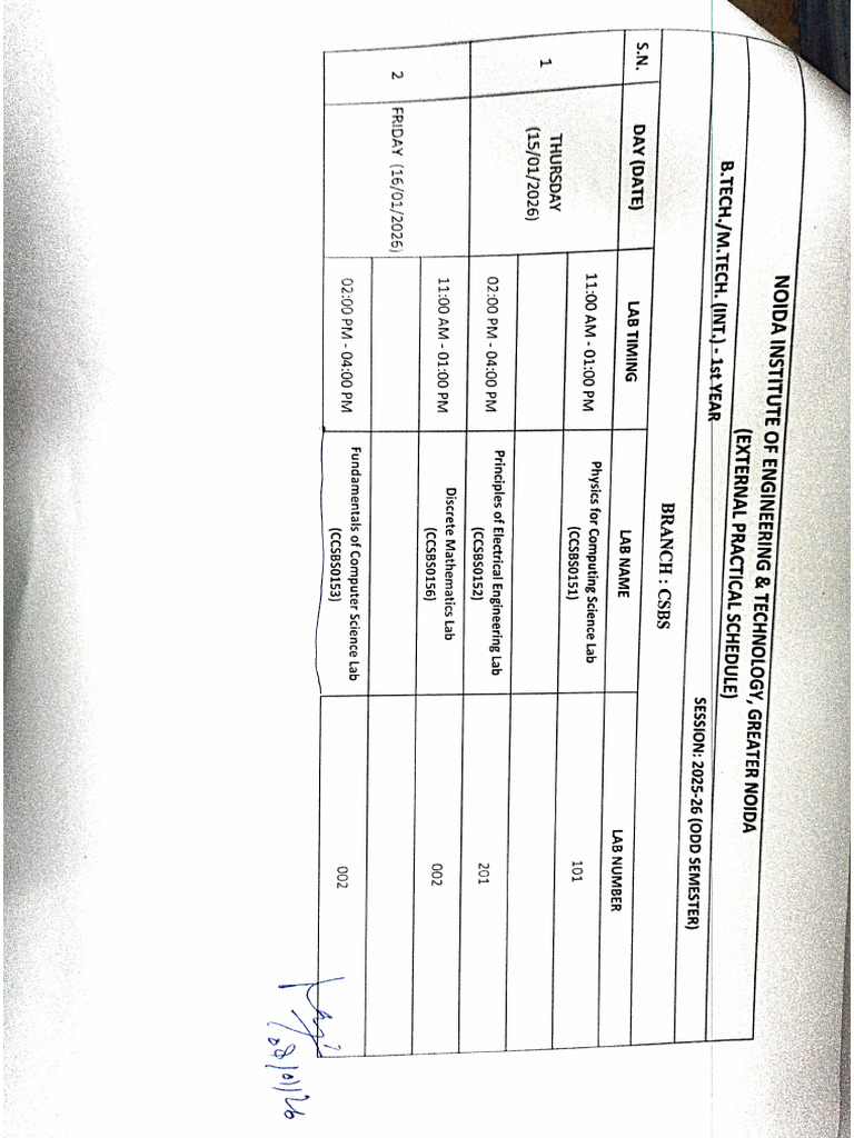 Csbs All Lab Schedule | PDF