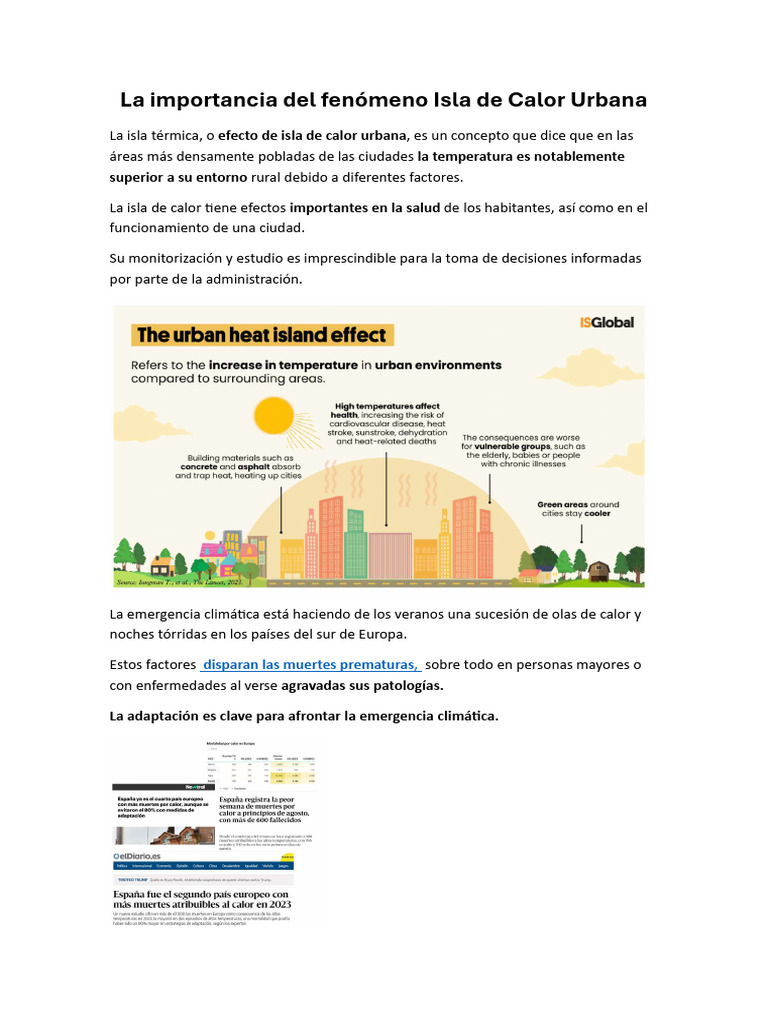 Efecto Isla de Calor Urbana: Impactos y Soluciones | PDF | Clima ...