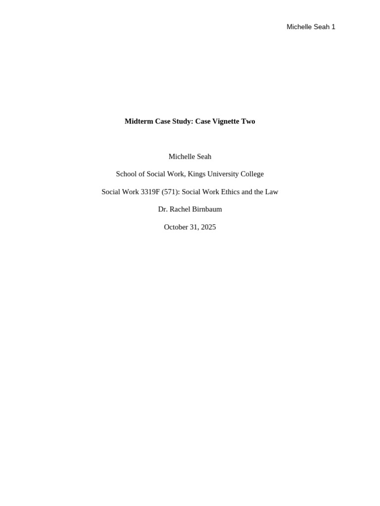 Michelle Seah SW3319_ Case Vignette Two_ Midterm paper | PDF | Mental ...