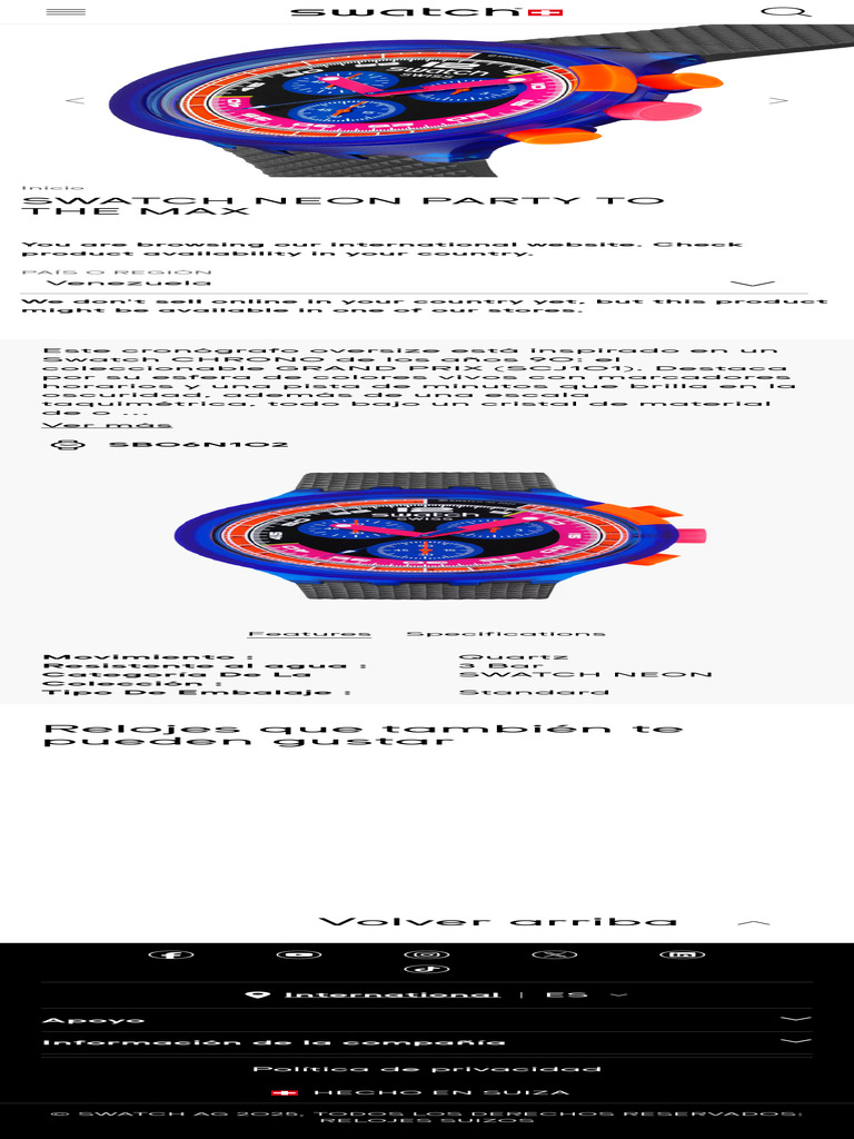 SWATCH NEON PARTY TO THE MAX - SB06N102 Swatch® Tienda Online Oficial | PDF