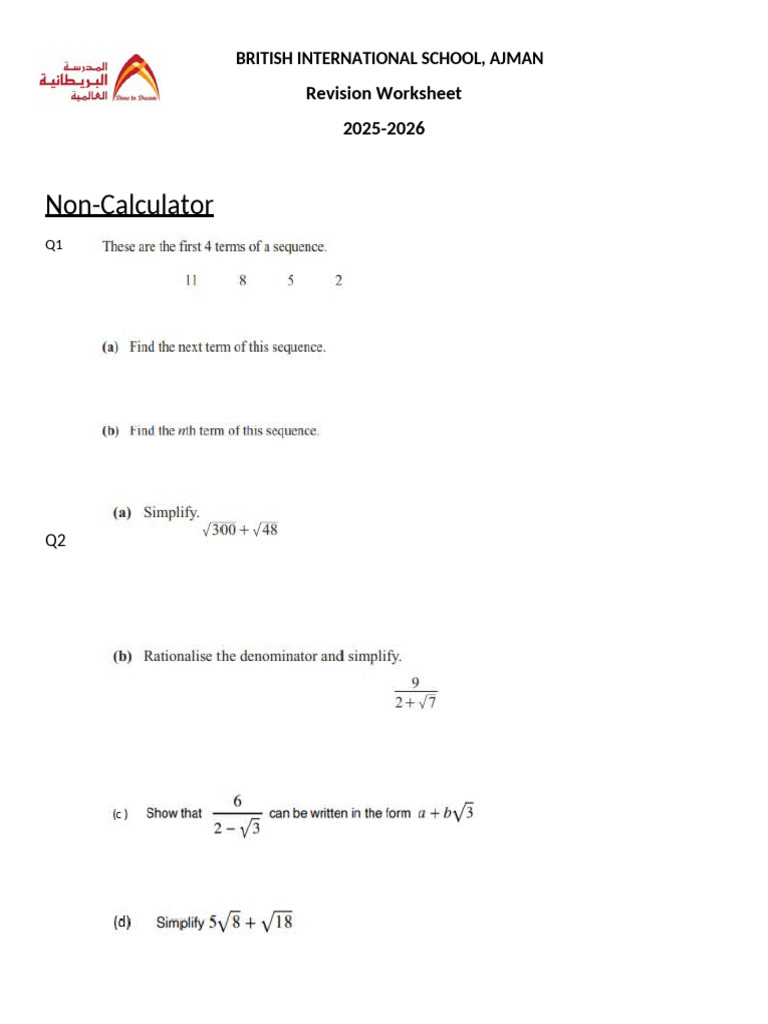 Gr9-Revision Worksheet | PDF