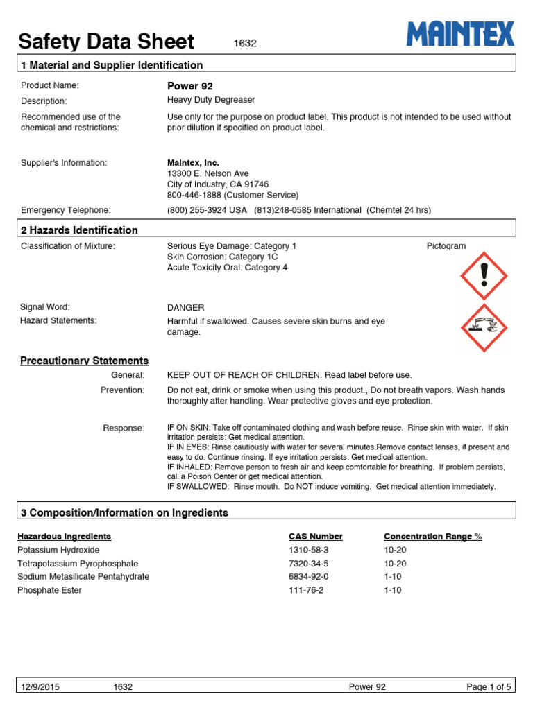 Maintex Power 92 Heavy Duty Degreaser | PDF | Firefighting | Personal ...