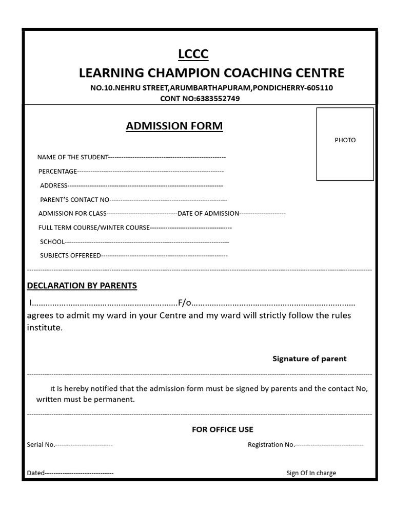 LCCC Admission Form for Students | PDF
