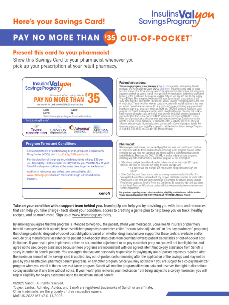 Lantus_29145451601_Copay_Card (1) | PDF | Prescription Drugs | Health Care