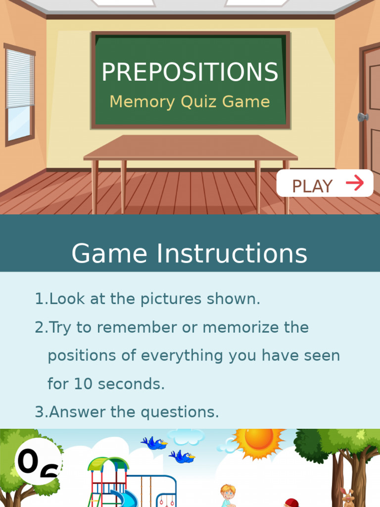 Prepositions Memory Quiz Game | PDF