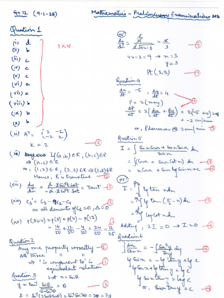 Mathematics Answer Key | PDF