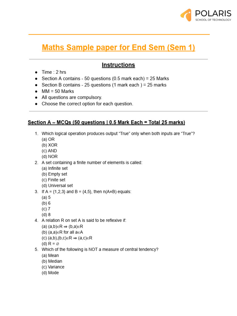 Sample paper for 1st Sem_1806811_2025_12_16_15_55 | PDF | Mathematical ...