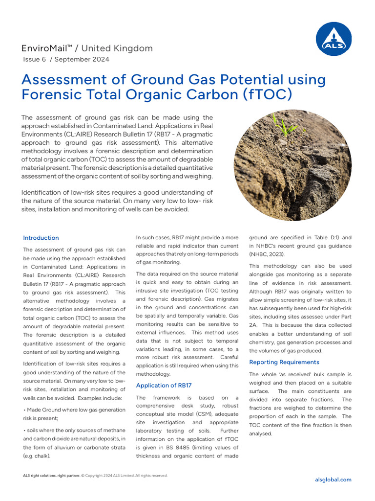 Ground Gas Risk Assessment Using fTOC | PDF | Total Organic Carbon | Soil