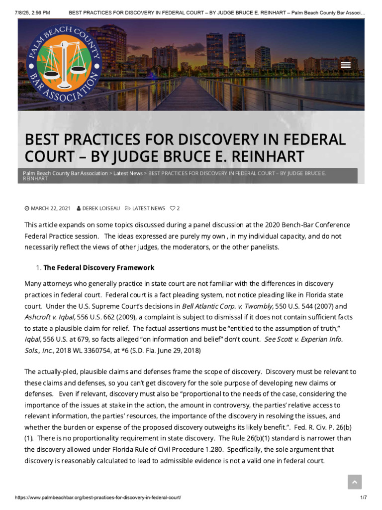 BEST PRACTICES FOR DISCOVERY IN FEDERAL COURT - BY JUDGE BRUCE E ...