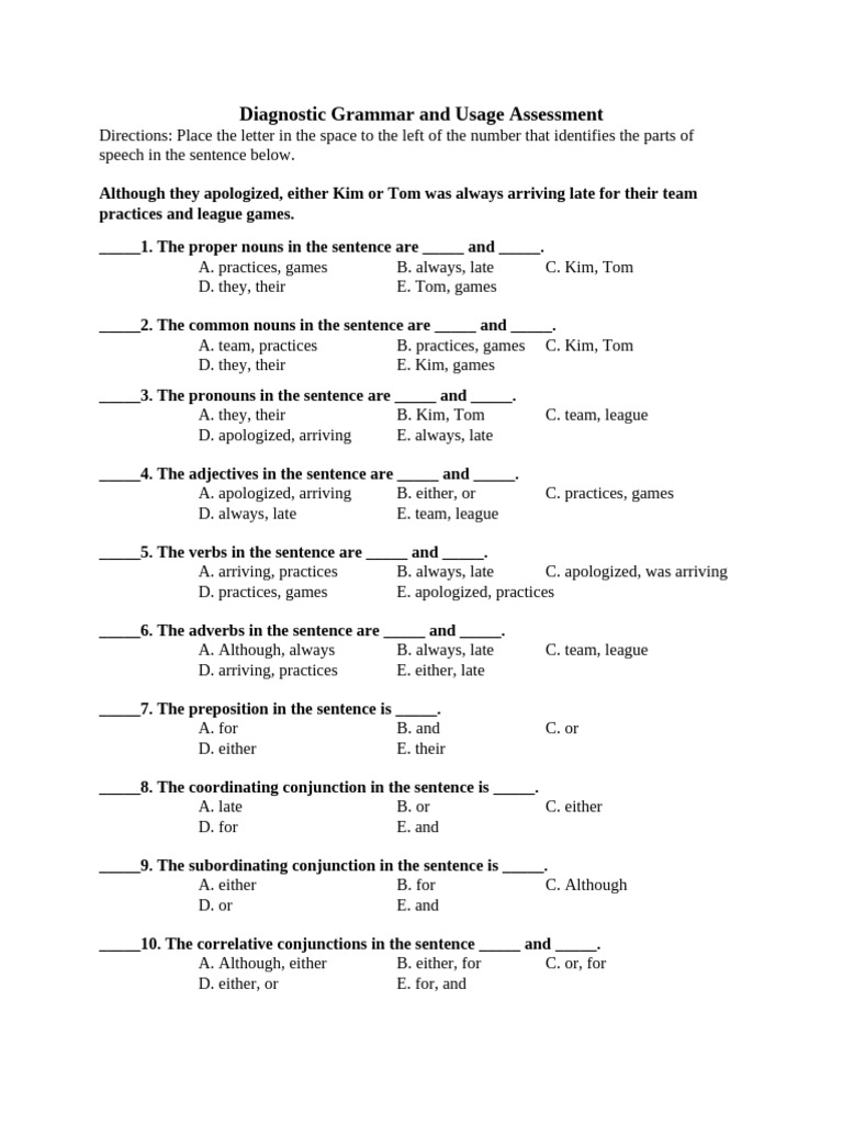Grammar and Usage Diagnostic Test | PDF | Semantic Units | Languages
