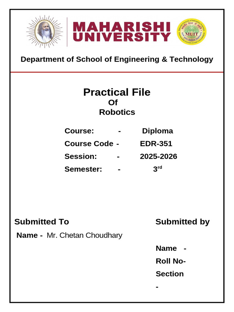 Robotics Practical File - EDR-351 | PDF