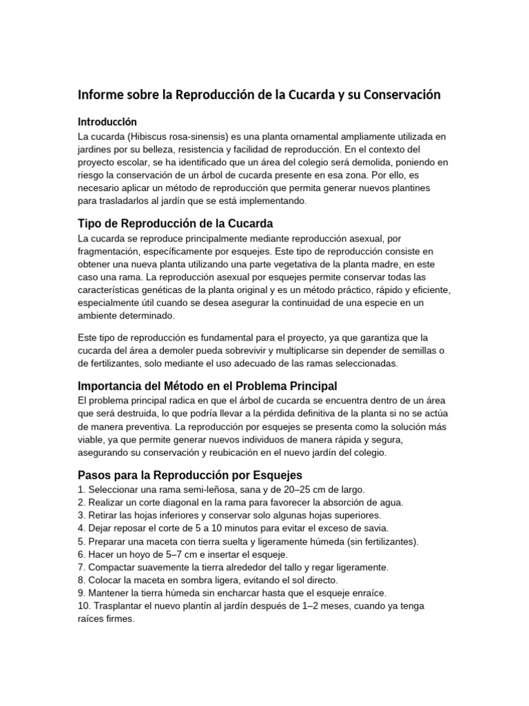 Reproducción y Conservación de Cucarda | PDF | Reproducción | Plantas