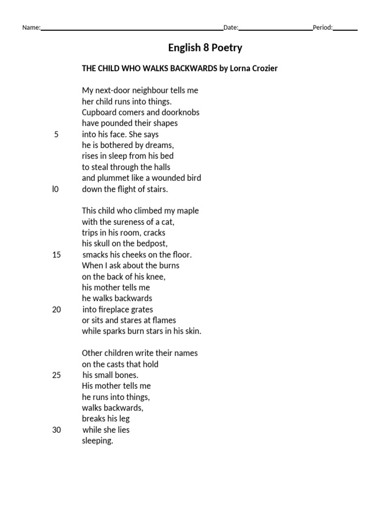 The Child Who Walks Backwards Poem | PDF | Noun | Verb