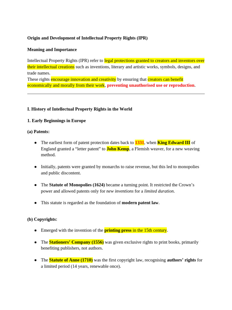 IPR notes | PDF | Intellectual Property | Copyright