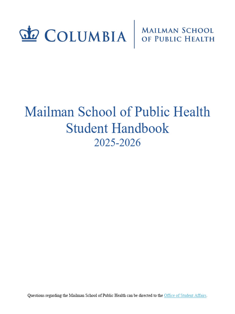 Mailman School Public Health Handbook 2025-2026 | PDF | Doctor Of ...