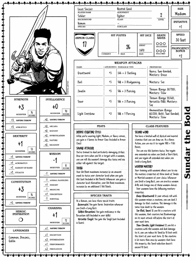 Welcome To The Hellfire Club - Character Sheets - Sundar The Bold - Eng ...