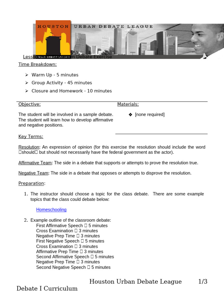 130479673 Lesson Plan Classroom Debate Exercise | PDF | Learning ...