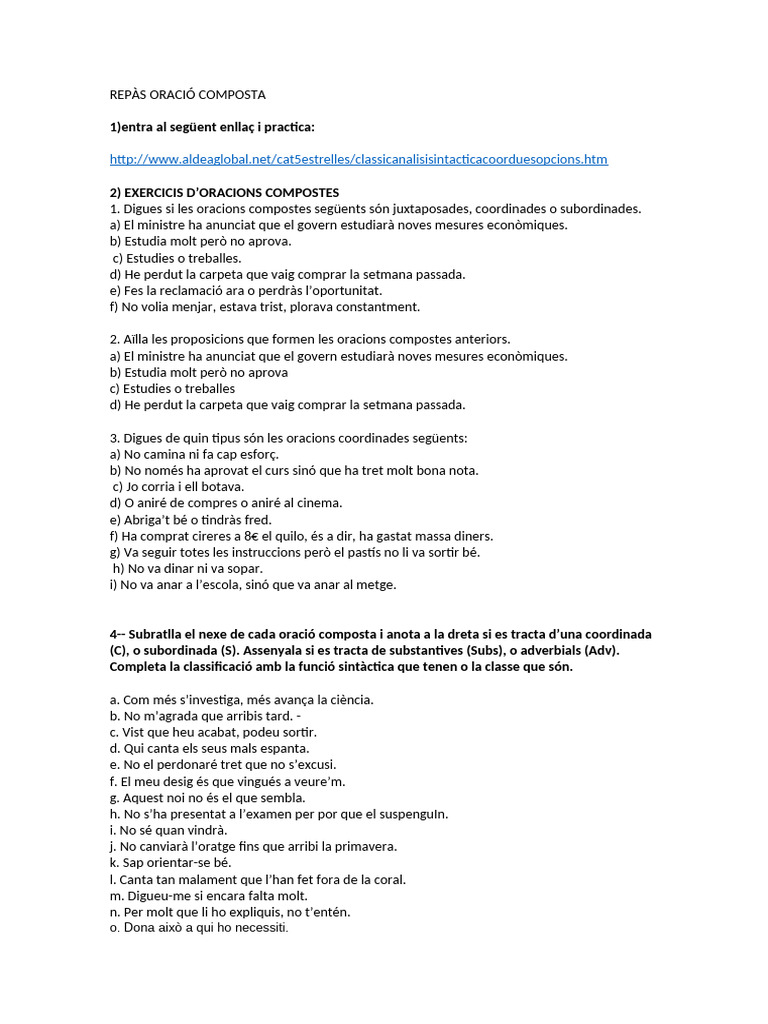 Repàs Final Oració Composta | PDF