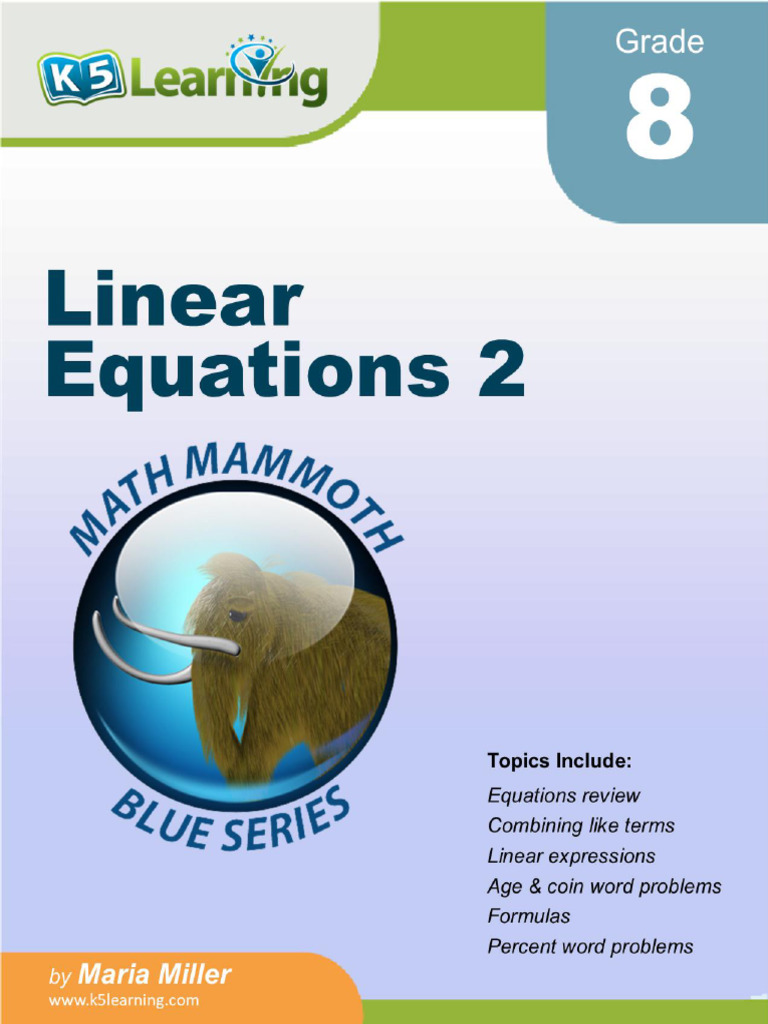 k5 Learning Linear Equations 2 Workbook | PDF | Subtraction | Equations