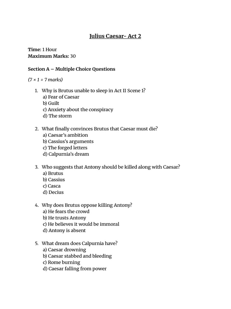Julius Caesar Act 2 Study Guide | PDF