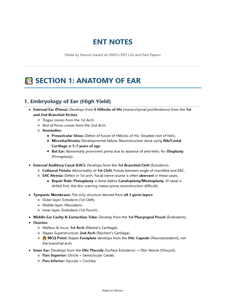 ENT Notes | PDF | Human Nose | Ear