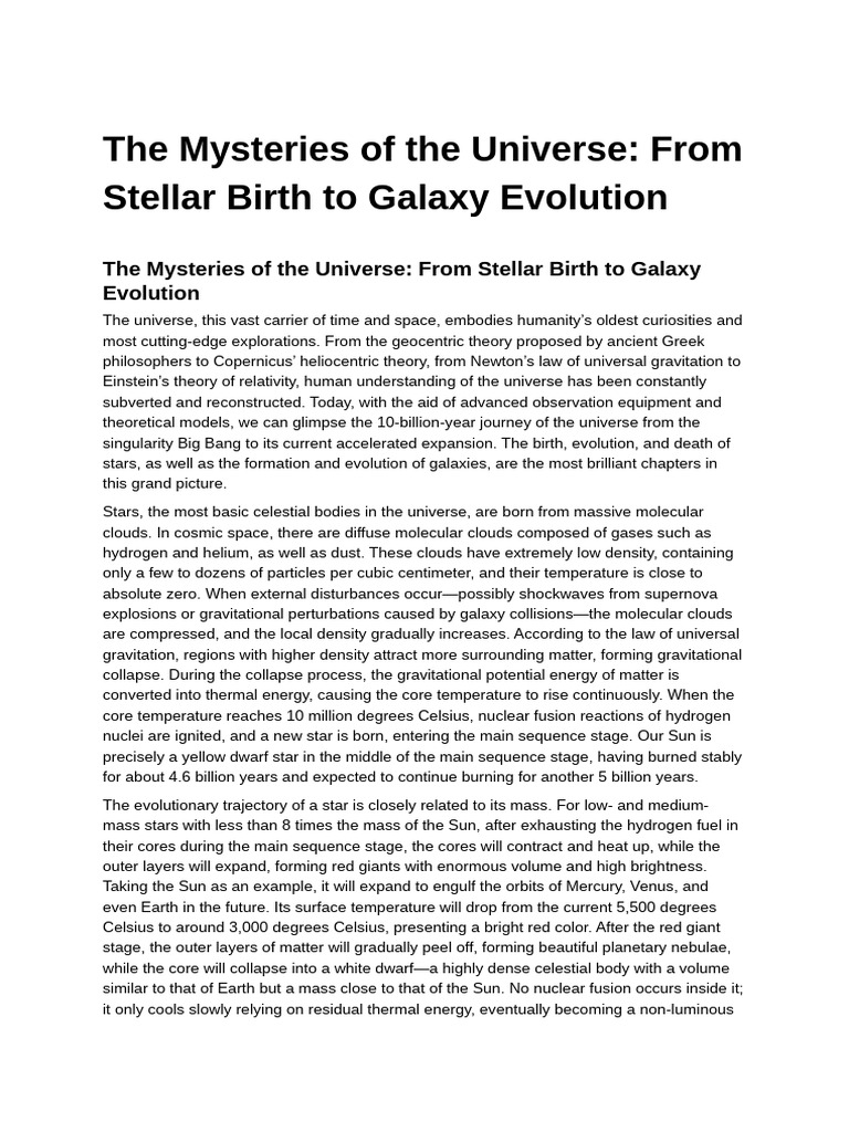 The Mysteries of The Universe: From Stellar Birth To Galaxy Evolution ...
