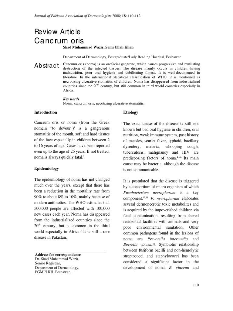Understanding Cancrum Oris (Noma) | PDF | Science & Mathematics