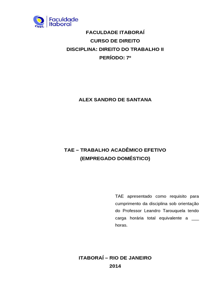 TAE - Direito do Trabalho | PDF | Expediente | Hora extra