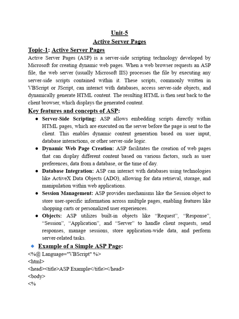 Unit-5 (Active Server Pages) | PDF | Transmission Control Protocol ...
