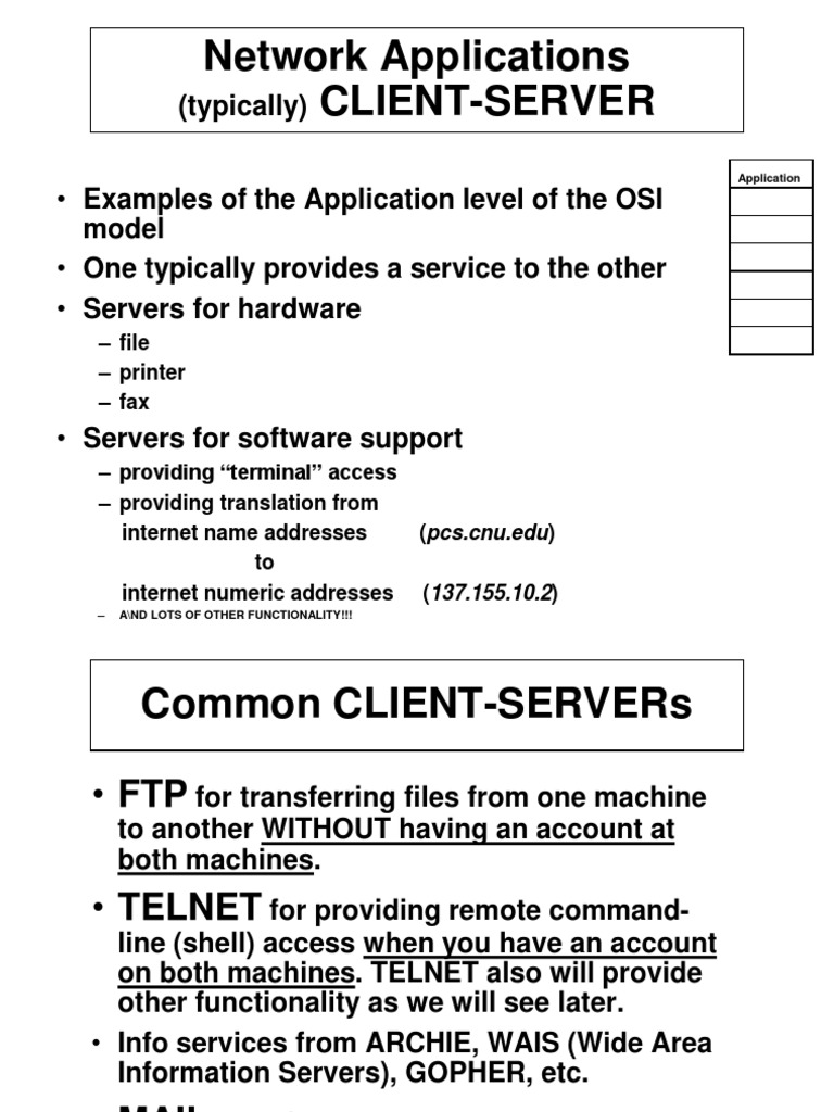 Network Applications Client-Server: (Typically) | PDF | File Transfer ...