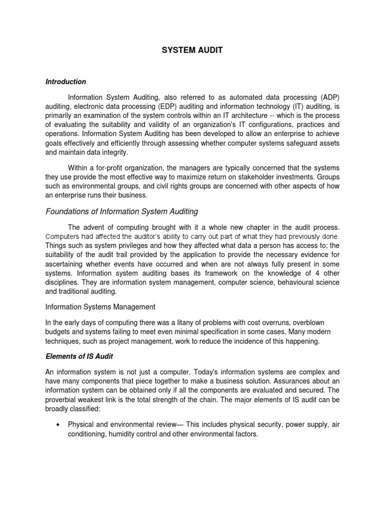 System Audit: Foundations of Information System Auditing | PDF | Audit ... System Audit: Foundations of Information System Auditing | PDF | Audit ...