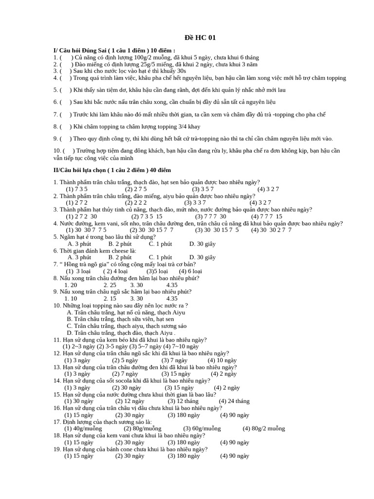 Đề HC 01 | PDF