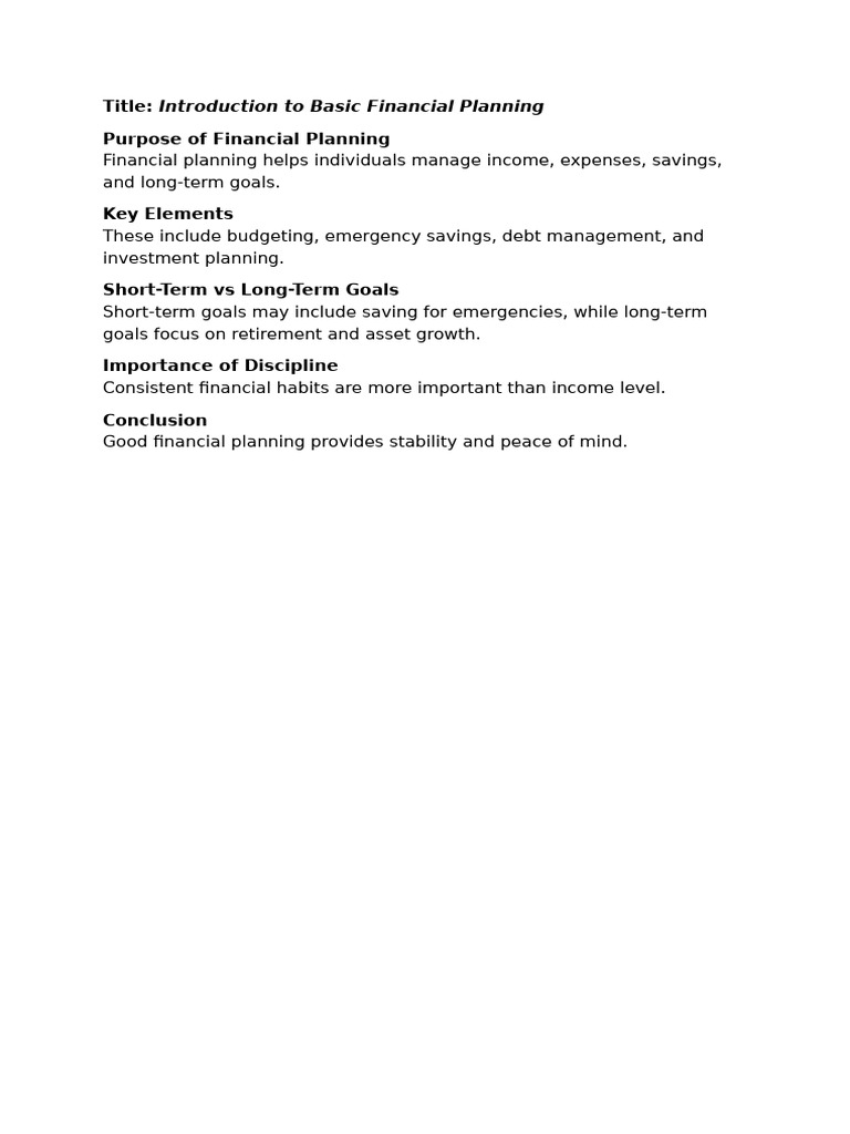 Introduction to Basic Financial Planning | PDF