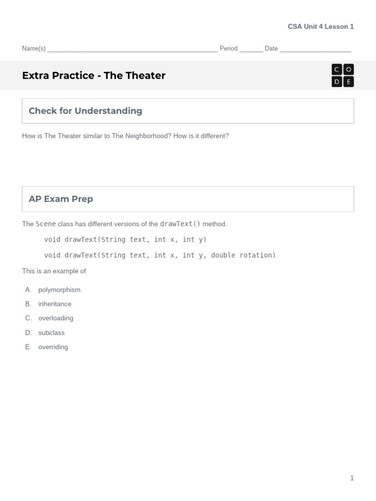 CSA U4L1 the Theater Extra Practice | PDF