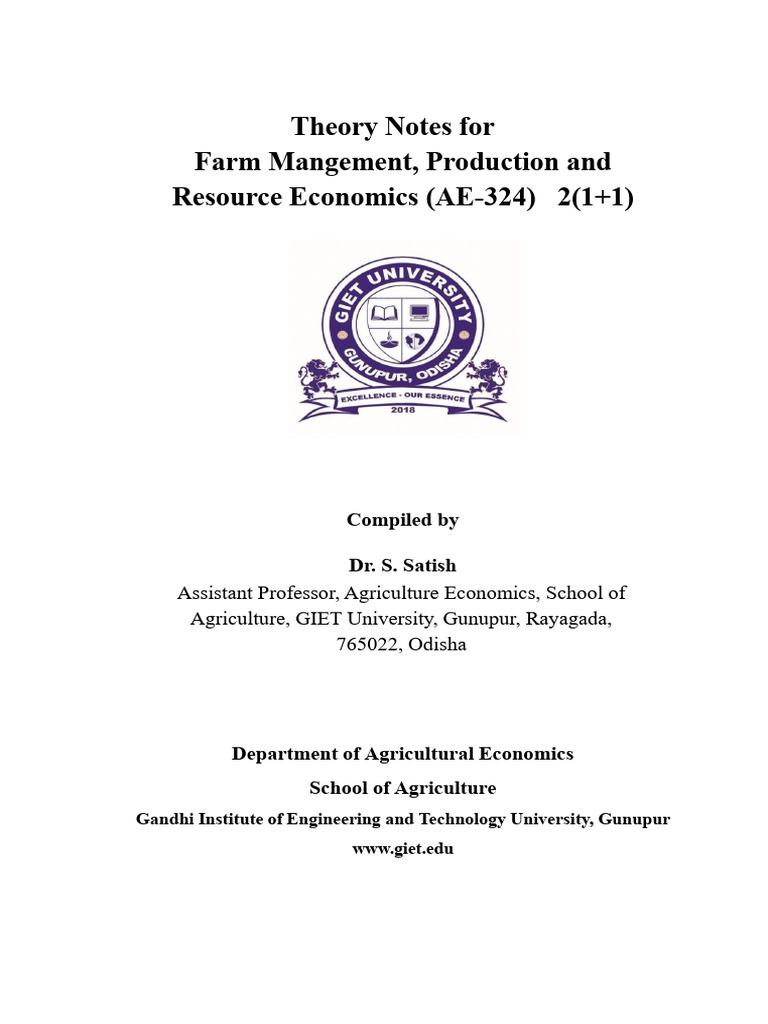 AE-324 Notes(1-4 Ch) | PDF | Agriculture | Economics