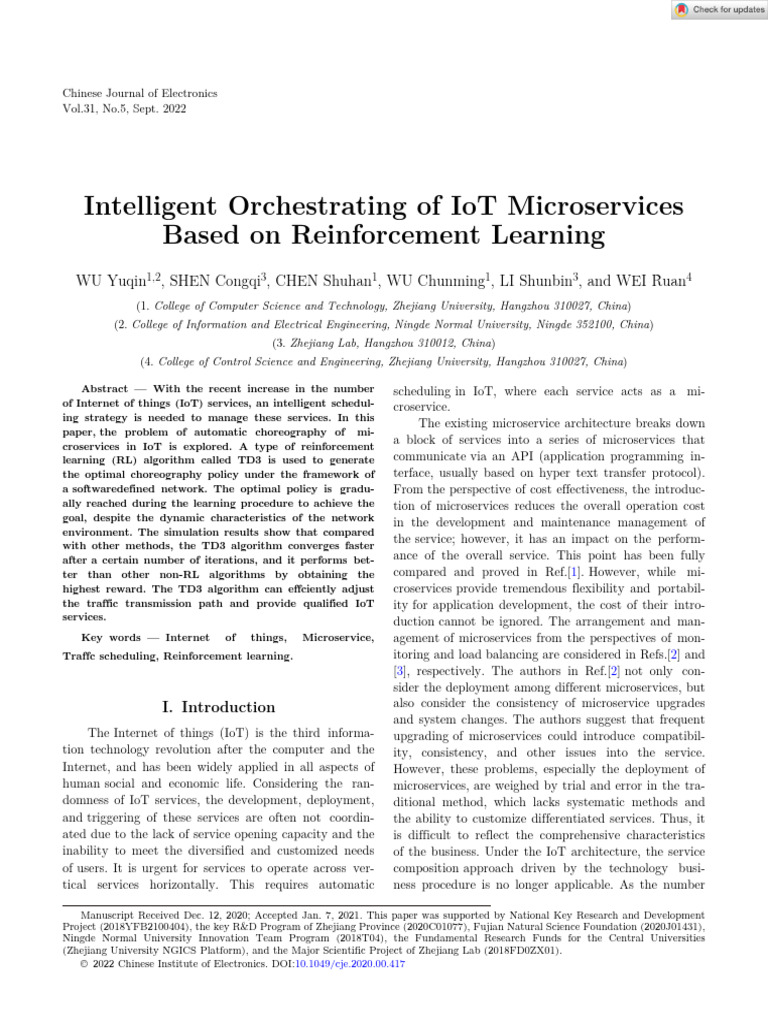 Chinese J of Electronics - 2022 - WU - Intelligent Orchestrating of IoT ...