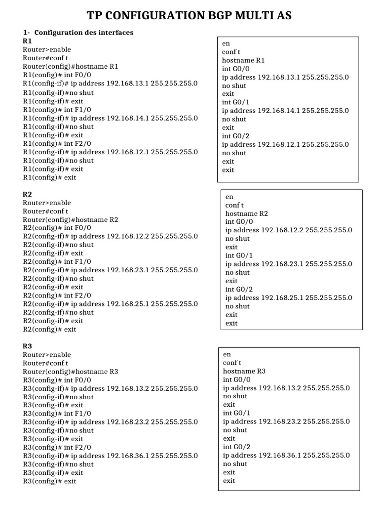BGP Multi-AS Configuration Guide | PDF | Router (Computing) | Computer ...
