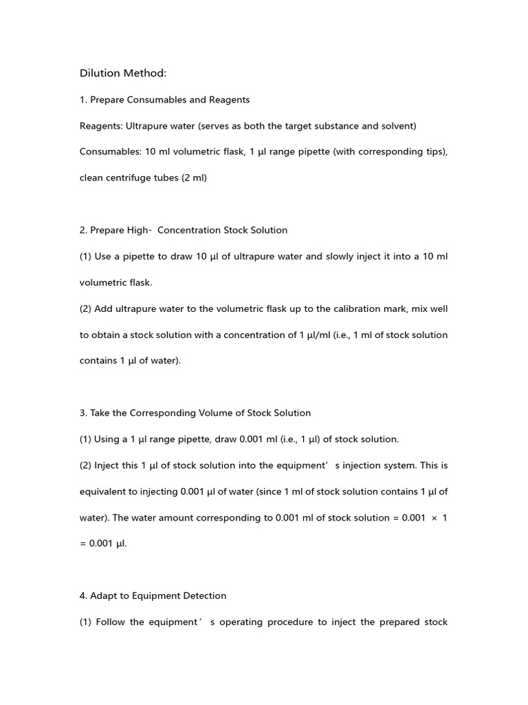 Dilution Method for Accurate Liquid Measurement | PDF | Chemistry
