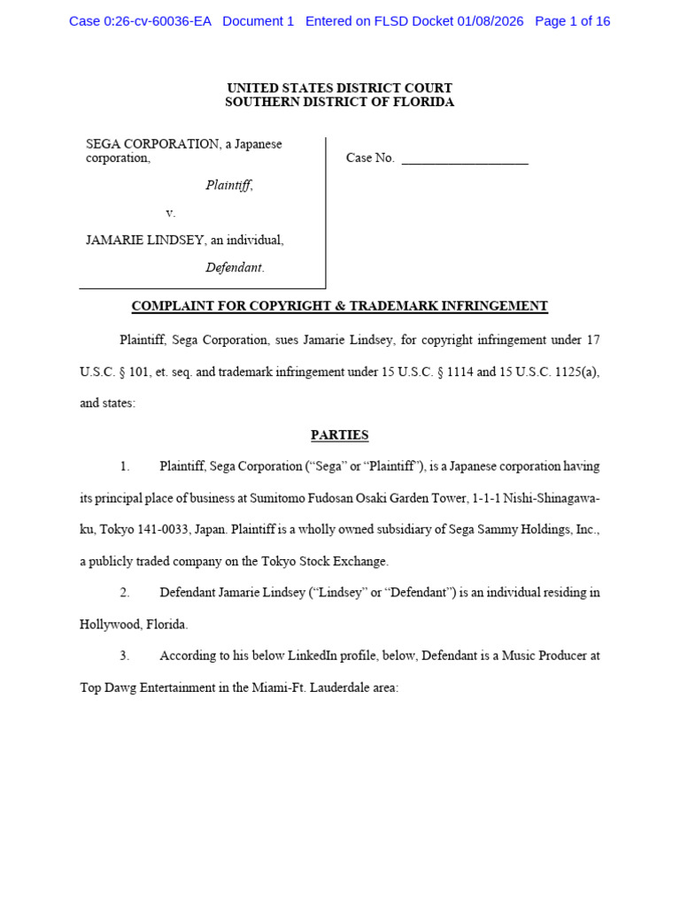 Sega vs. Lindsey: Copyright Infringement Case | PDF | Copyright ...
