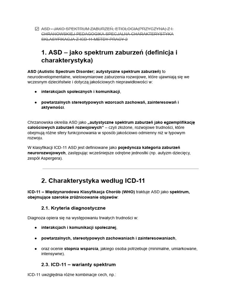 Asd - Jako Spektrum Zaburzeń, Etiologia (Przyczyna) Z I | PDF